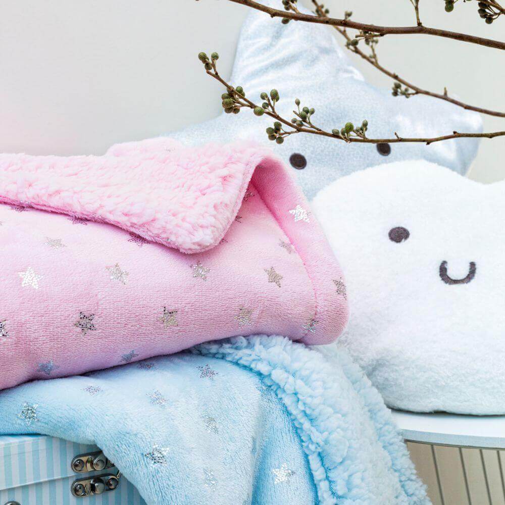 Manta Baby Sherpa Flannel Estrelinhas 75cm x 1,00m - Camesa - sacaria